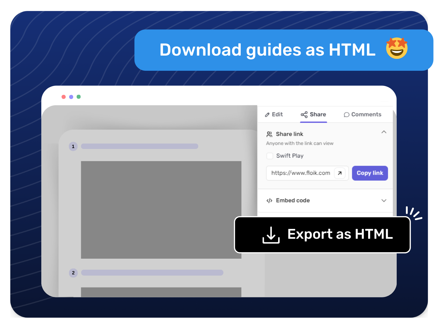 Download step-by-step guides as HTML | Floik Features